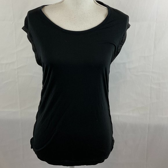 All Saints | Tops | All Saints Top S Black Leather Trim Cap Sleeve ...